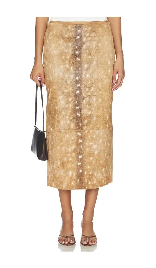 ST. AGNI Fawn Print Leather Pencil Skirt - Brown
