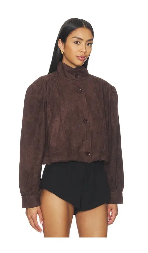 Lioness Cropped Faux Suede Jacket - Brown