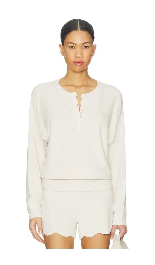 Barefoot Dreams Cozychic Ultra Lite Scallop Dolman Henley Top In . Also - Cream