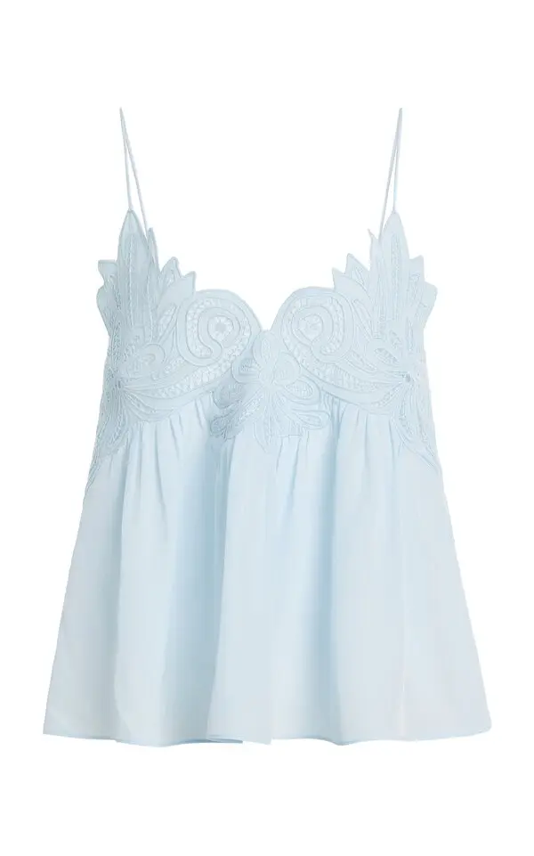 Ulla Johnson Rosie Lace-appliquéd Silk Top - Blue