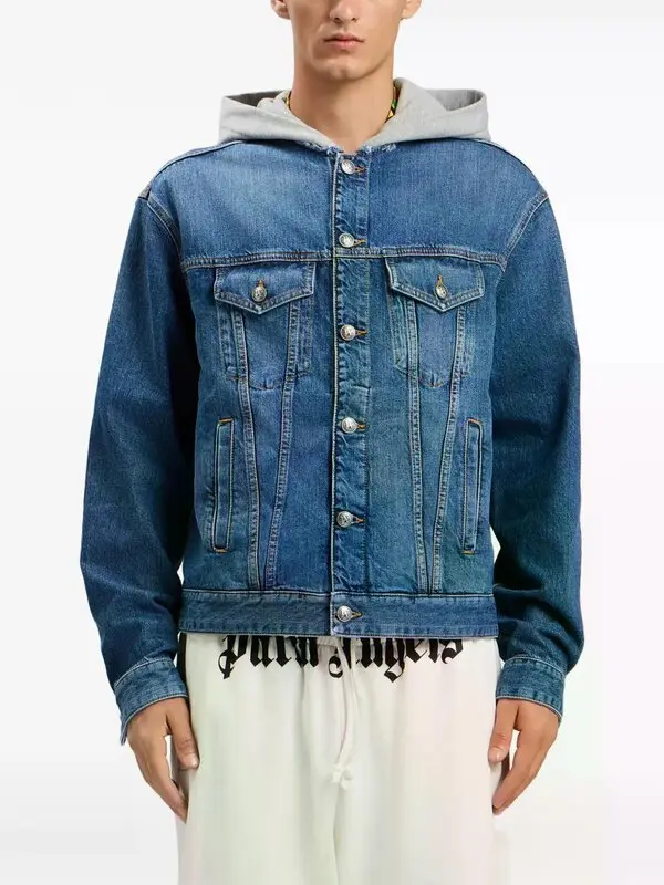 Palm Angels Curved-logo Hooded Denim Jacket - Blue