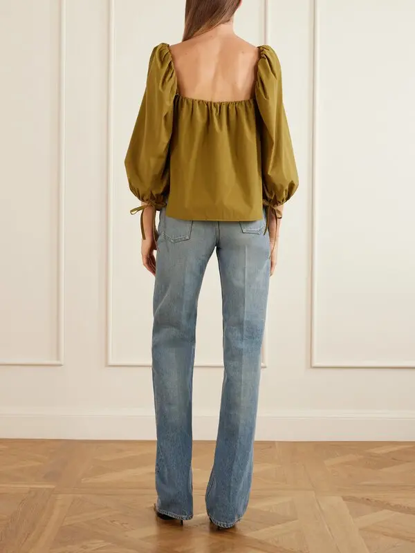Saint Laurent Gathered Poplin Blouse - Green