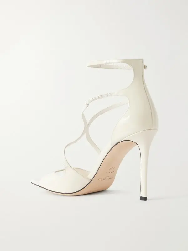 JIMMY CHOO Azia 95 Patent Leather Sandals - Neutrals