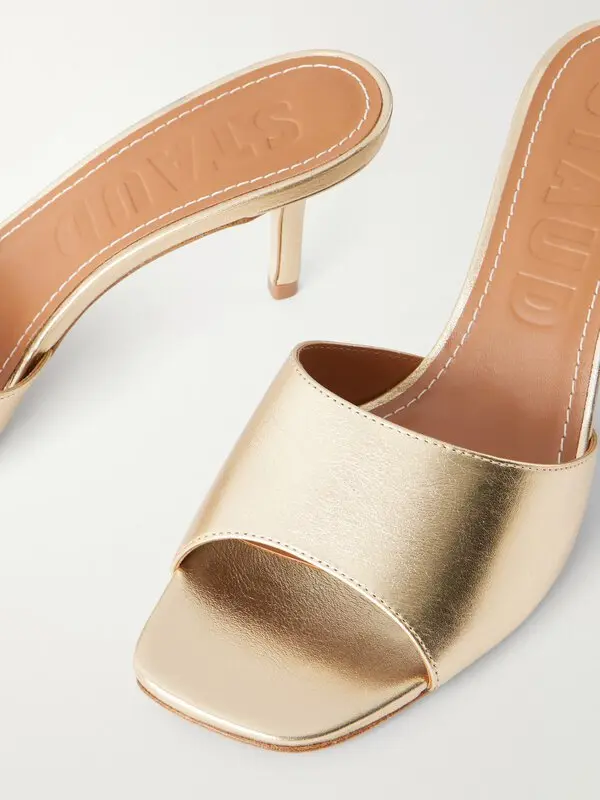 Staud Bea Metallic Leather Mules - Gold