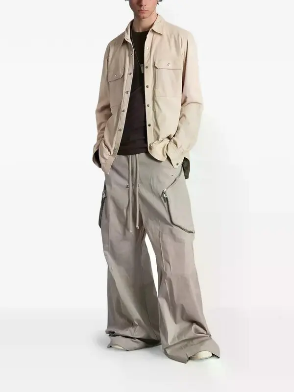 Rick Owens Heizer Belas Drawstring Cotton Trousers With Zip Detailing - Grey