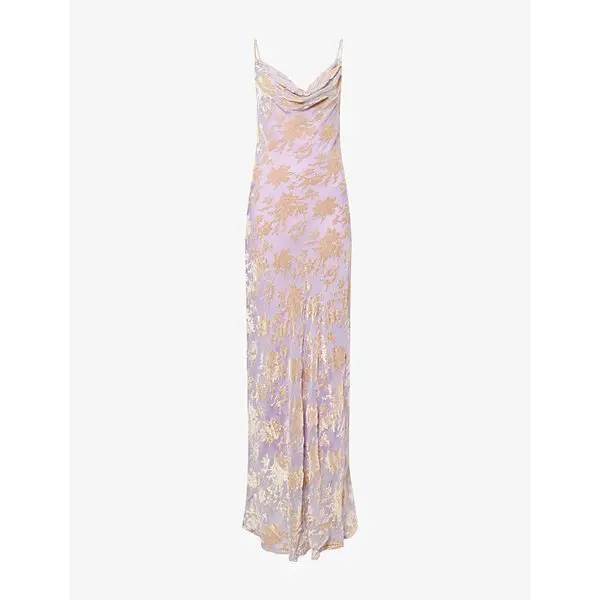RAT AND BOA Athena Flocked-print Silk-blend Maxi Dress