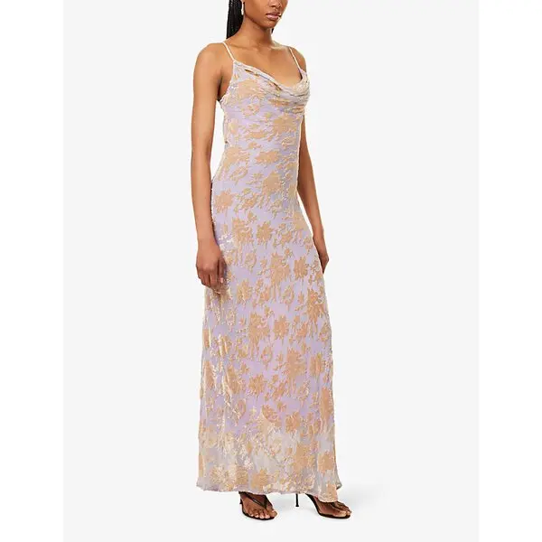 RAT AND BOA Athena Flocked-print Silk-blend Maxi Dress