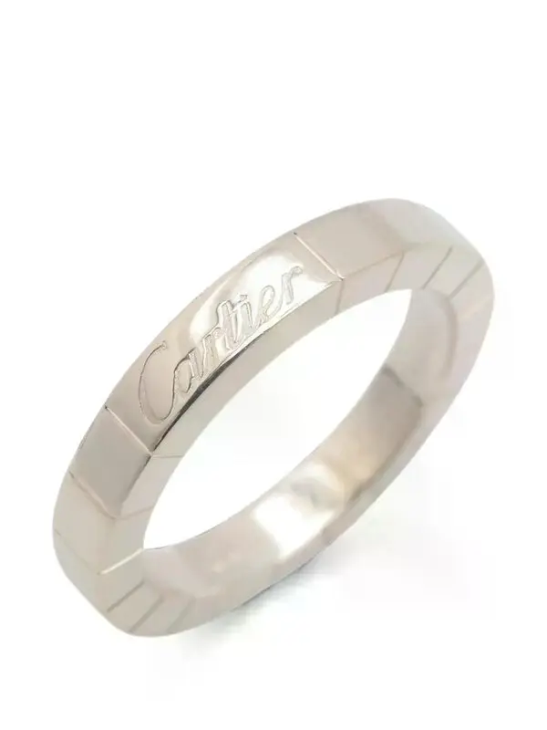Cartier 18k White Gold Lanière Engraved Logo Ring - Silver