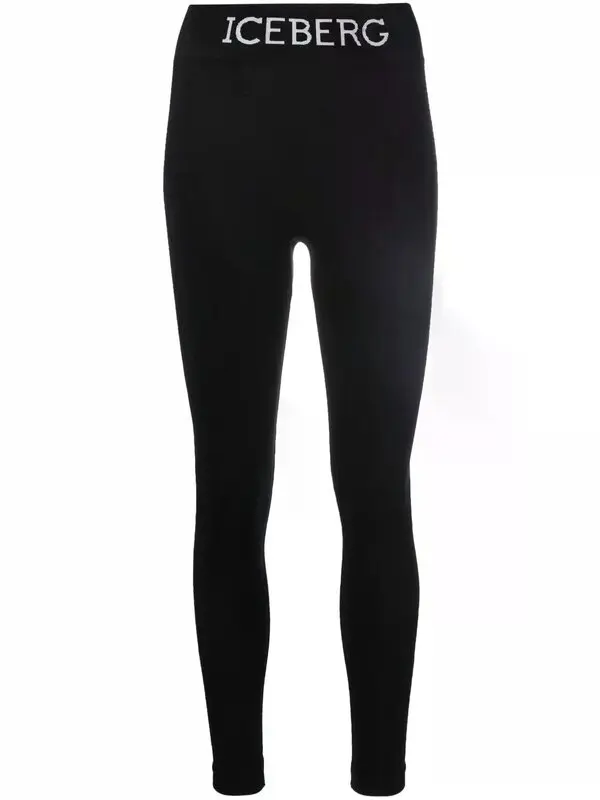 Iceberg Logo Print Leggings - Black