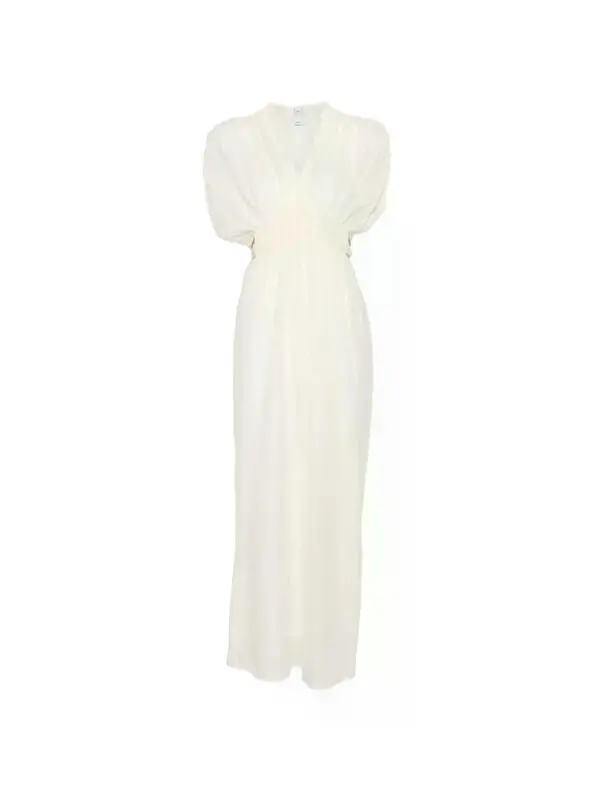 120% Lino Braided-tie Gathered-waist Maxi Dress