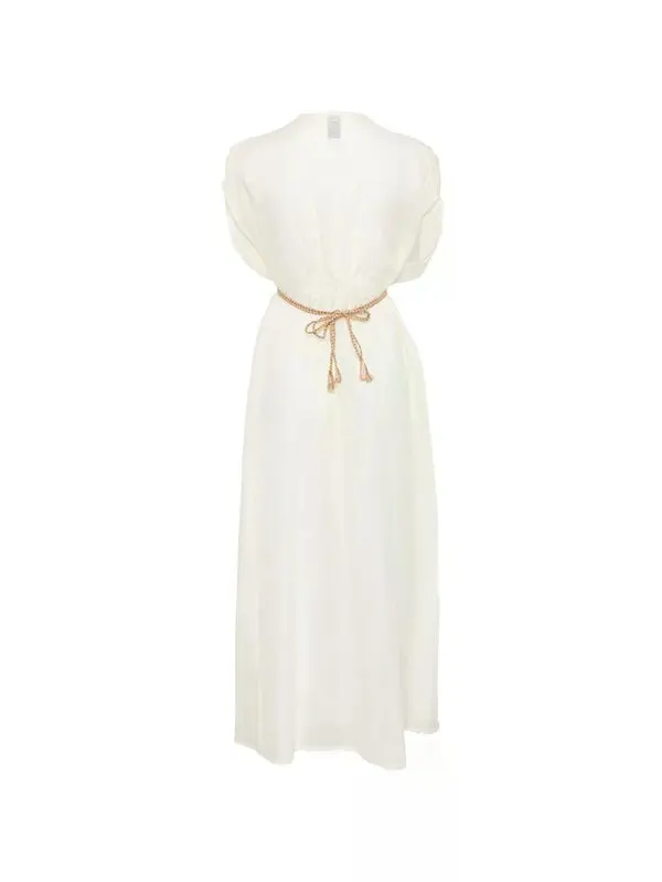 120% Lino Braided-tie Gathered-waist Maxi Dress