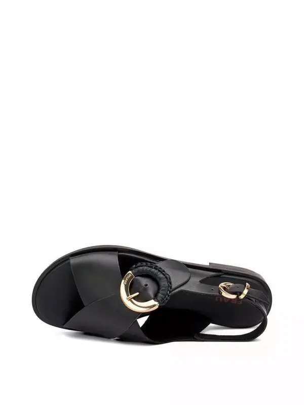 FRAU Raffia-weave Buckle Leather Sandals - Black