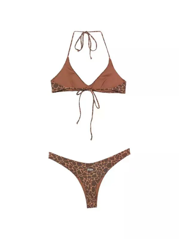 MC2 SAINT BARTH Animal Print Triangle Bikini - Brown