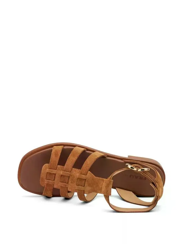 FRAU Suede Cage Sandals With Side Buckle Fastening - Brown