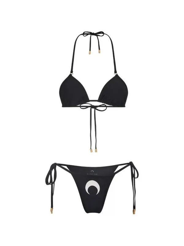 MARINE SERRE Embroidered Moon Triangle Bikini Set - Black
