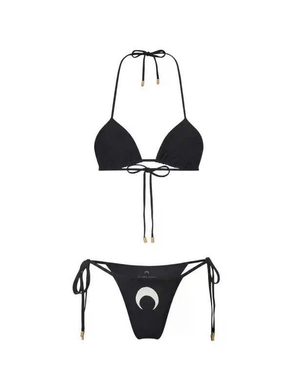 MARINE SERRE Embroidered Moon Print Triangle Bikini Set - Black