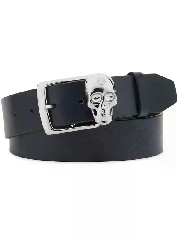 Philipp Plein Skull Buckle Leather Belt - Blue