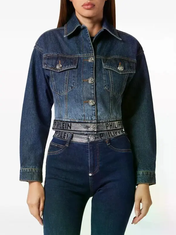 Philipp Plein Crystal Cropped Denim Jacket