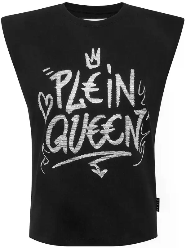 Philipp Plein Embellished Cotton Tank Top - Black