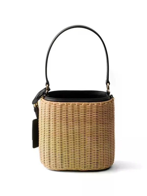 Prada Wicker And Leather Bucket Bag