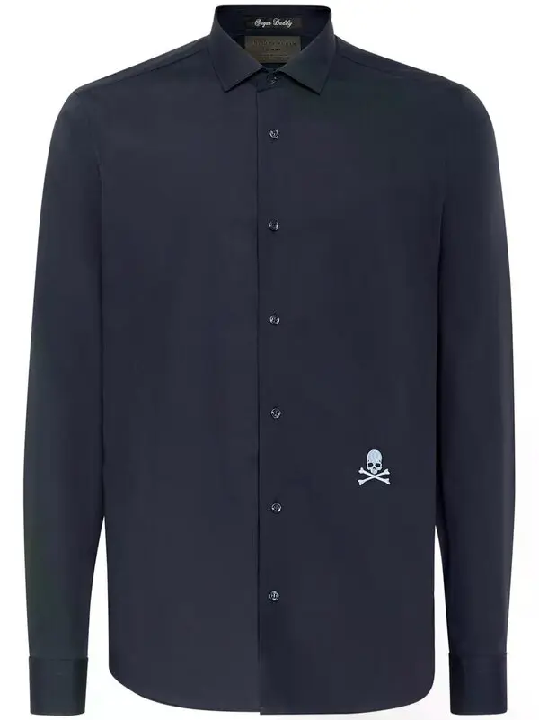 Philipp Plein Logo-embroidered Cotton Shirt - Blue