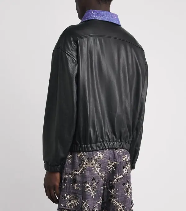 KARTIK RESEARCH Leather Kantha Bomber Jacket