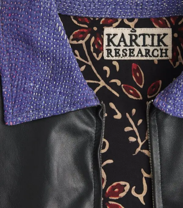 KARTIK RESEARCH Leather Kantha Bomber Jacket
