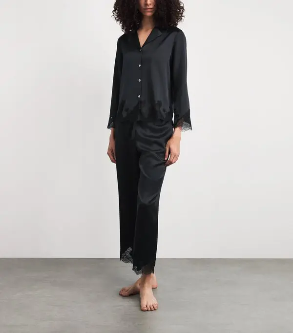 MANITO Silk Lace-trim Luella Pyjama Set - Black