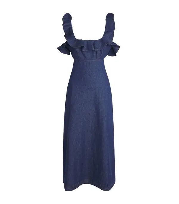 Zimmermann Aster Denim Frilled Midi Dress