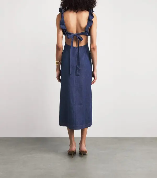 Zimmermann Aster Denim Frilled Midi Dress