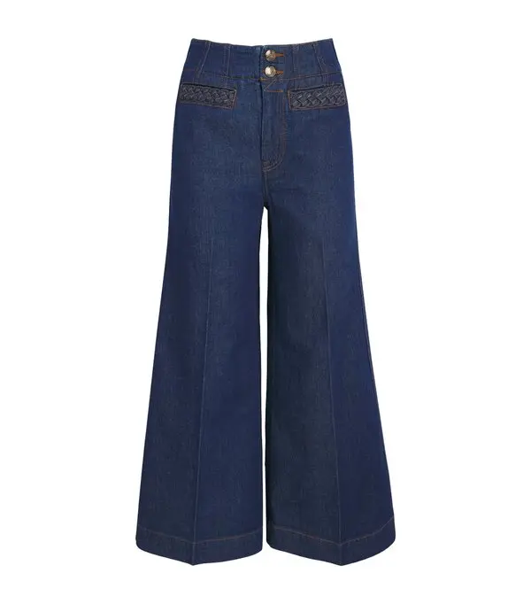 Zimmermann Cropped Aster Flared Jeans - Navy
