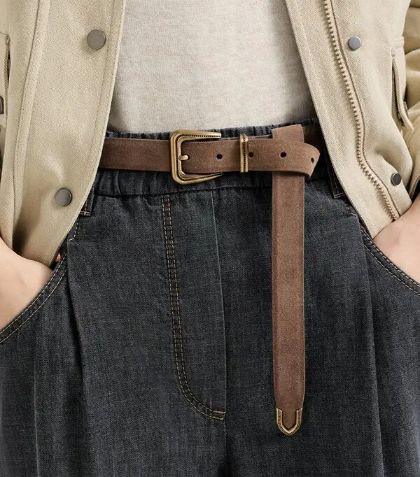 Brunello Cucinelli Suede Monili Belt - Brown