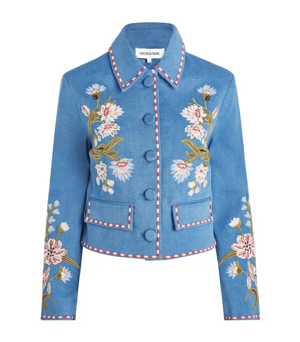 Veronica Beard Embroidered Tailored Denim Jacket