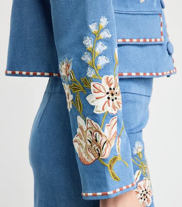 Veronica Beard Embroidered Tailored Denim Jacket