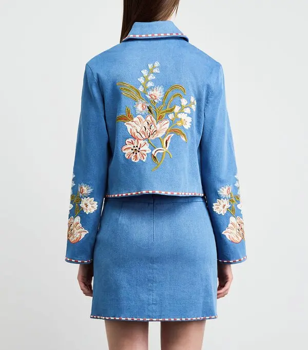 Veronica Beard Embroidered Tailored Denim Jacket