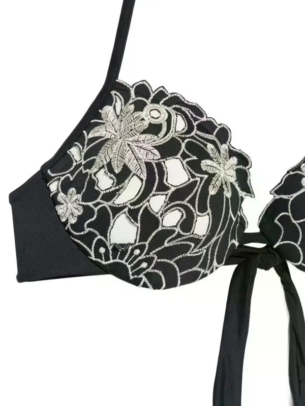 TWINSET Embroidered Halterneck Bikini Top - Black