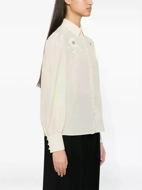 Valentino Garavani Embroidered Pleated Sleeve Blouse - Neutrals