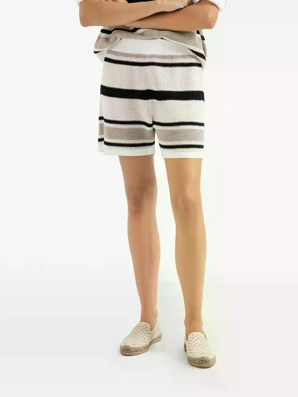 Brunello Cucinelli Striped Cotton Net Knit Shorts - Neutrals