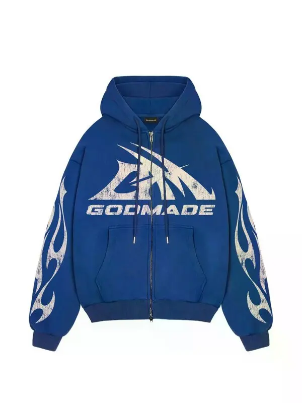 GODMADE Logo-print Full-zip Hoodie - Blue