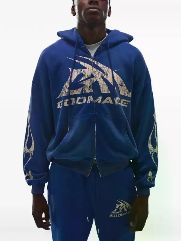 GODMADE Logo-print Full-zip Hoodie - Blue