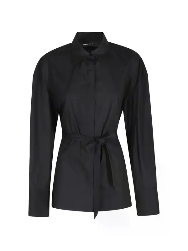 Federica Tosi Belted Open-back Cotton Shirt - Black