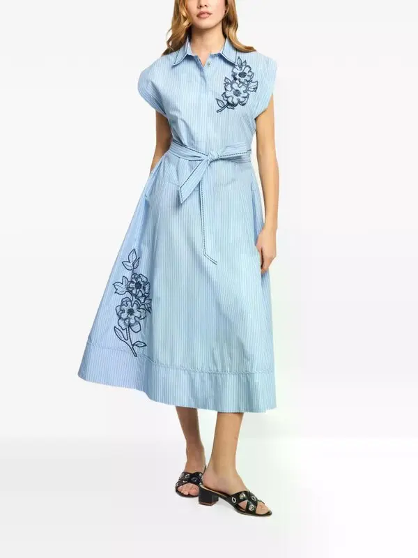 Cinq À Sept Callie Striped Embroidered Shirt Dress - Blue