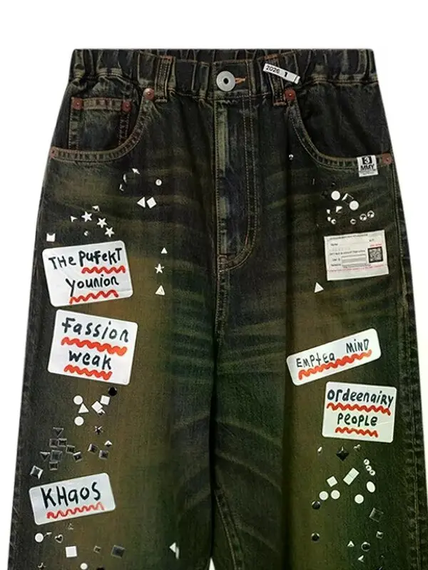 Mihara Yasuhiro Sticker-patch Stud-embellished Jeans
