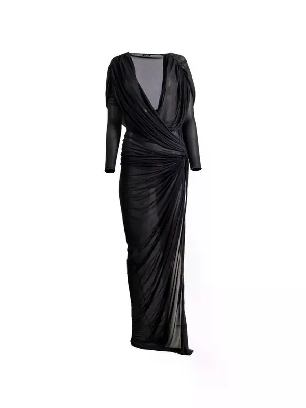Atlein V-neck Draped Maxi Dress - Black