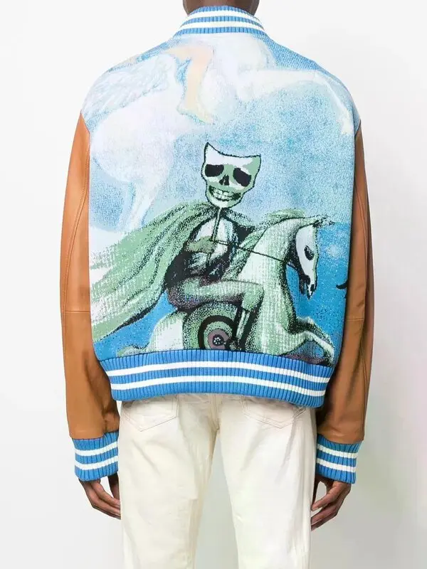424 Jacquard-print Leather-sleeve Bomber Jacket