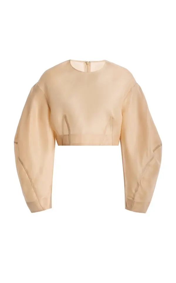 TEMILY Silk Gazar 'power Puff' Crop Top - Neutral