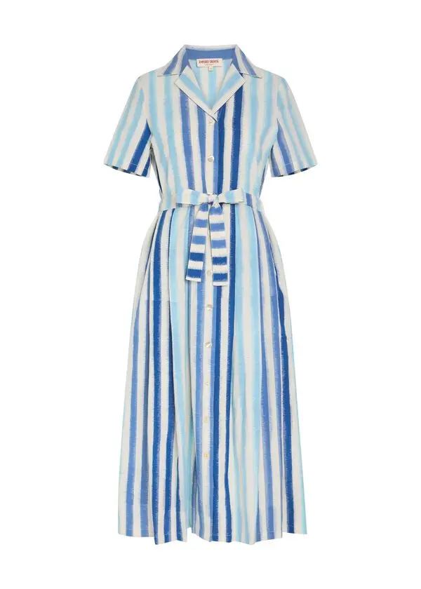 EMPORIO SIRENUSE Claudia Striped Cotton-blend Midi Shirt Dress - Blue