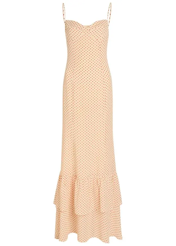 REFORMATION Fallon Polka Dot Chiffon Maxi Dress - Red