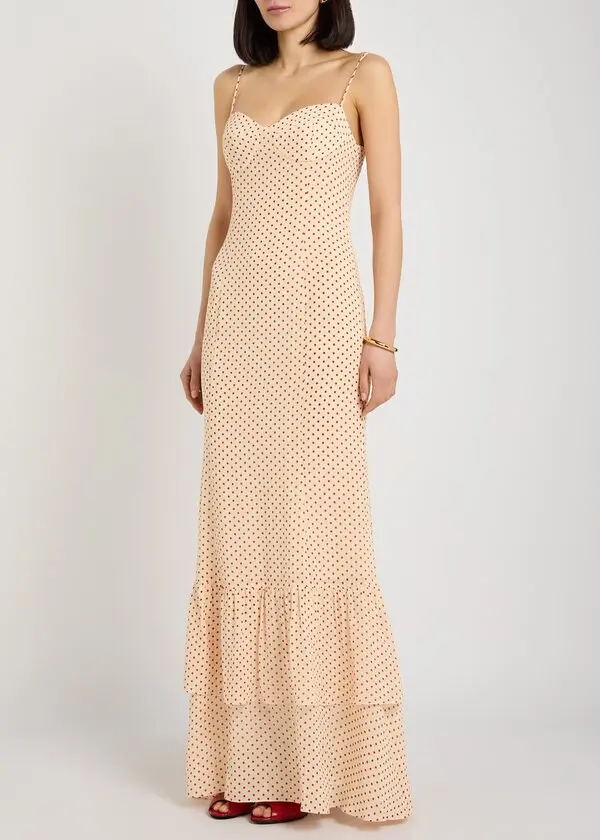REFORMATION Fallon Polka Dot Chiffon Maxi Dress - Red