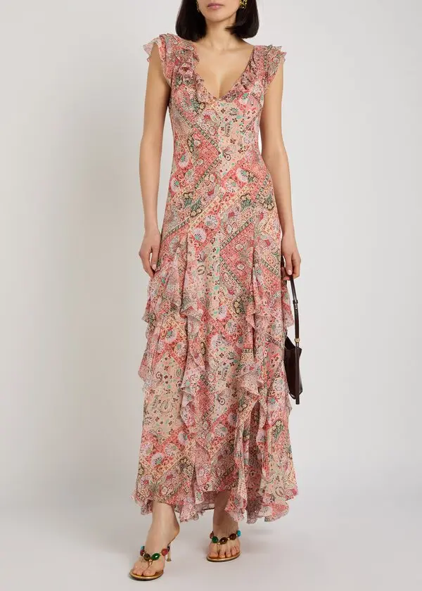 Rixo Ambika Printed Silk-chiffon Maxi Dress - Multicoloured